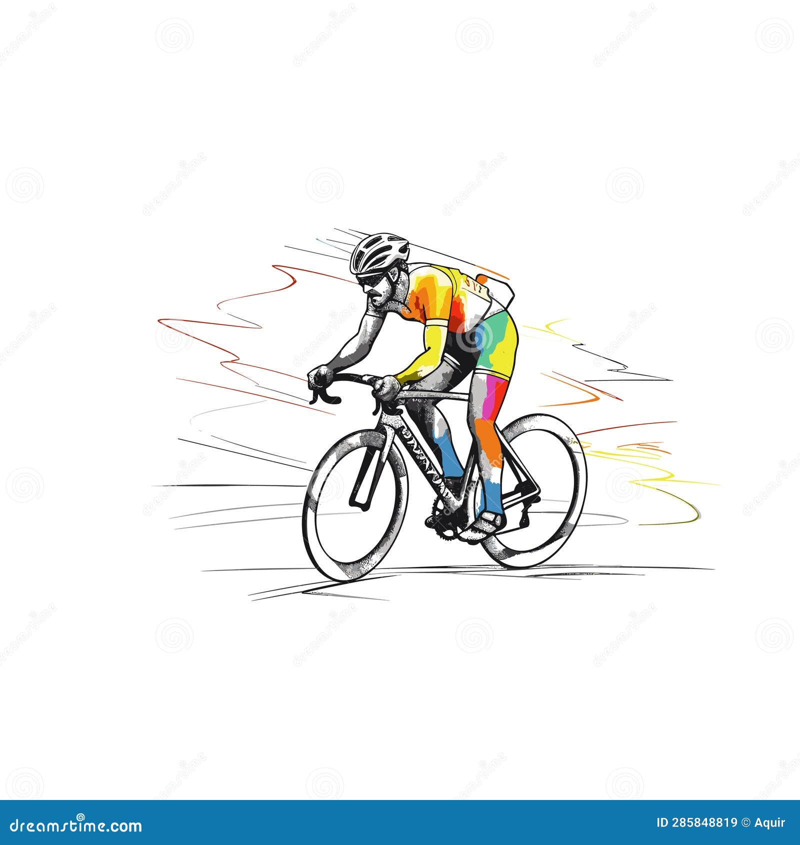 Road Cyclist Hand-drawn Illustration. Cyclist. Vector Doodle Style ...