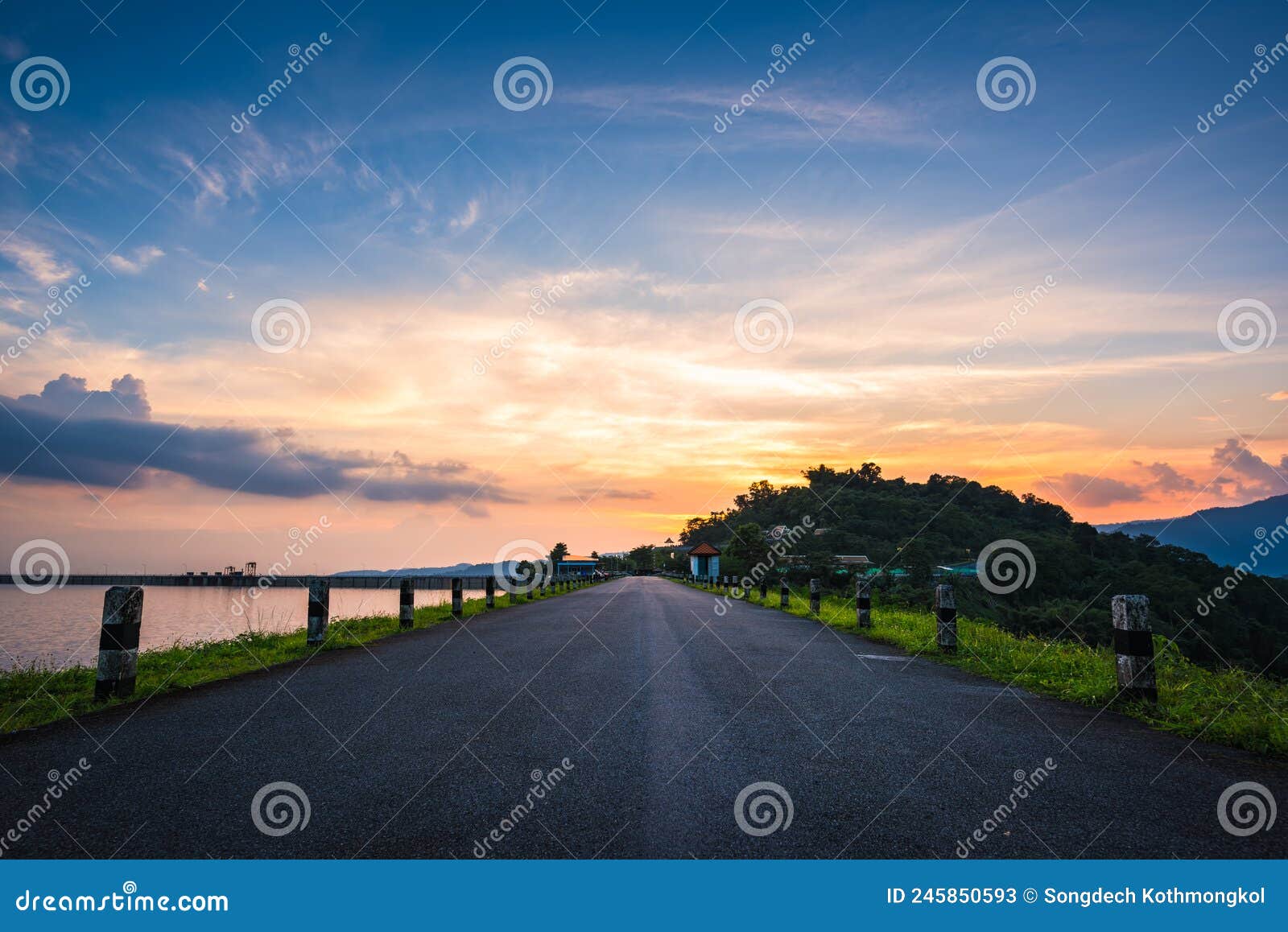 Road on the dam stock image. Image of road, highway - 245850593