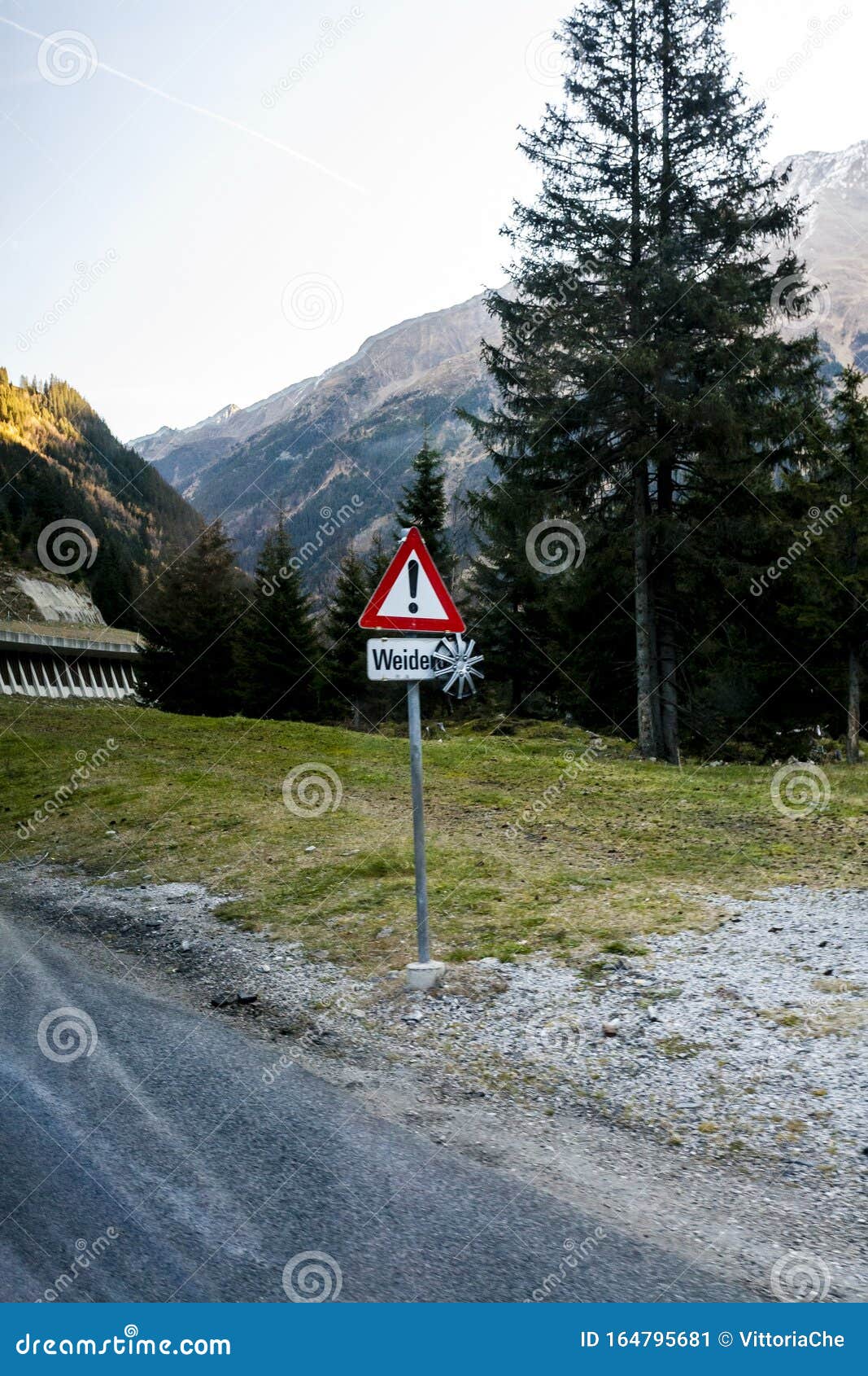 Road Damage Warning. Warning Sign. Austria Stock Image - Image of fence ...