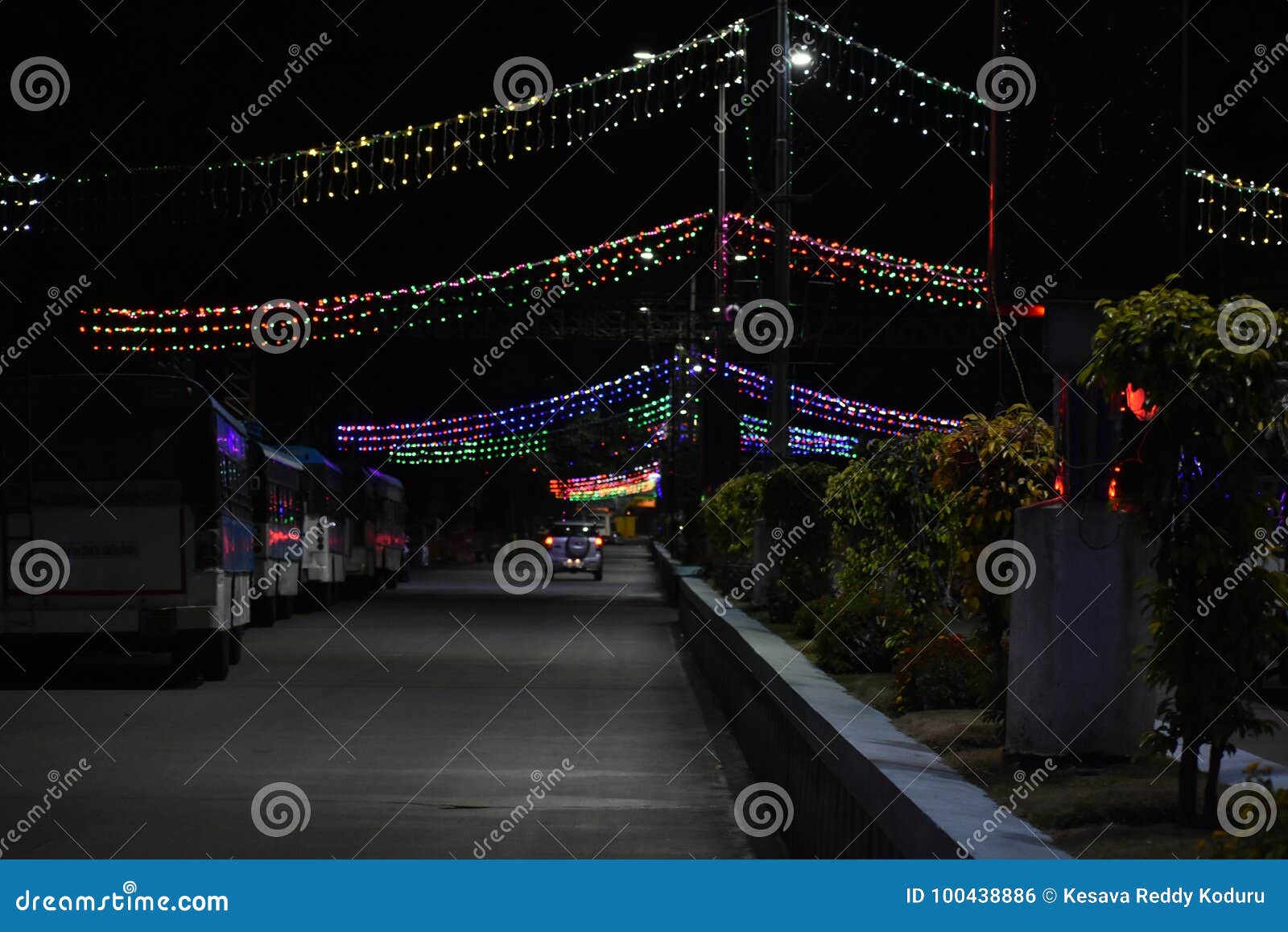 Road decorated with lights stock photo. Image of beautifully - 100438886