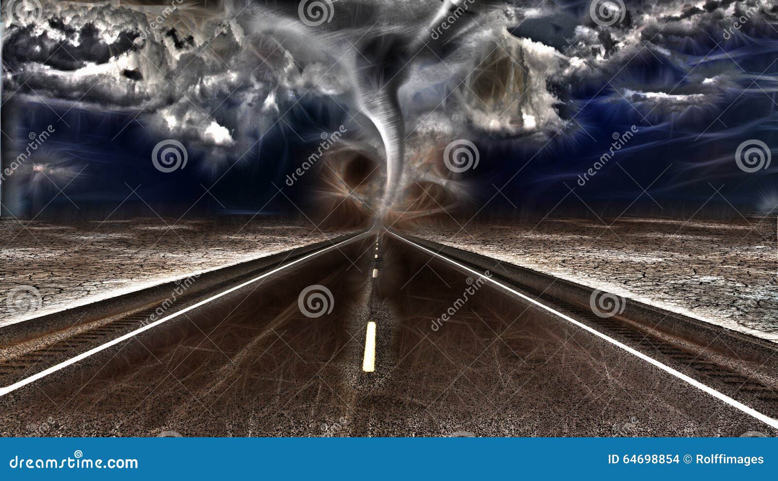 Road in Desert with Raging Storm Stock Illustration - Illustration of ...