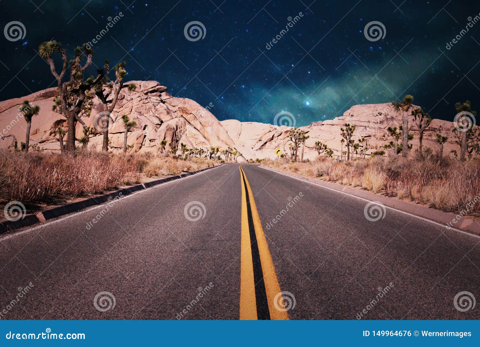 Road in the Desert on a Starry Night in California Stock Photo - Image ...