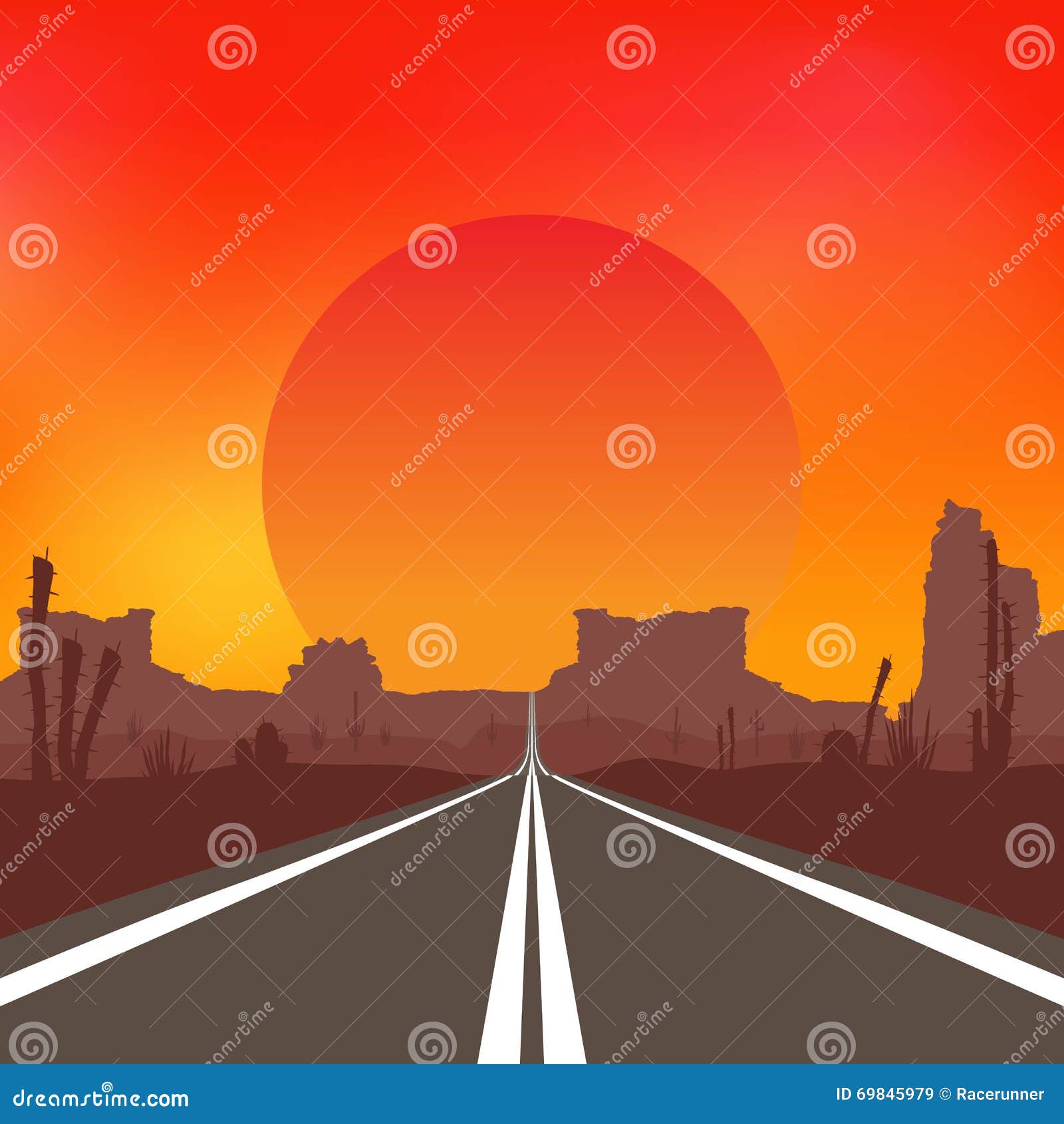 Road in the Desert at Sunset. Vector Landscape. Stock Vector ...
