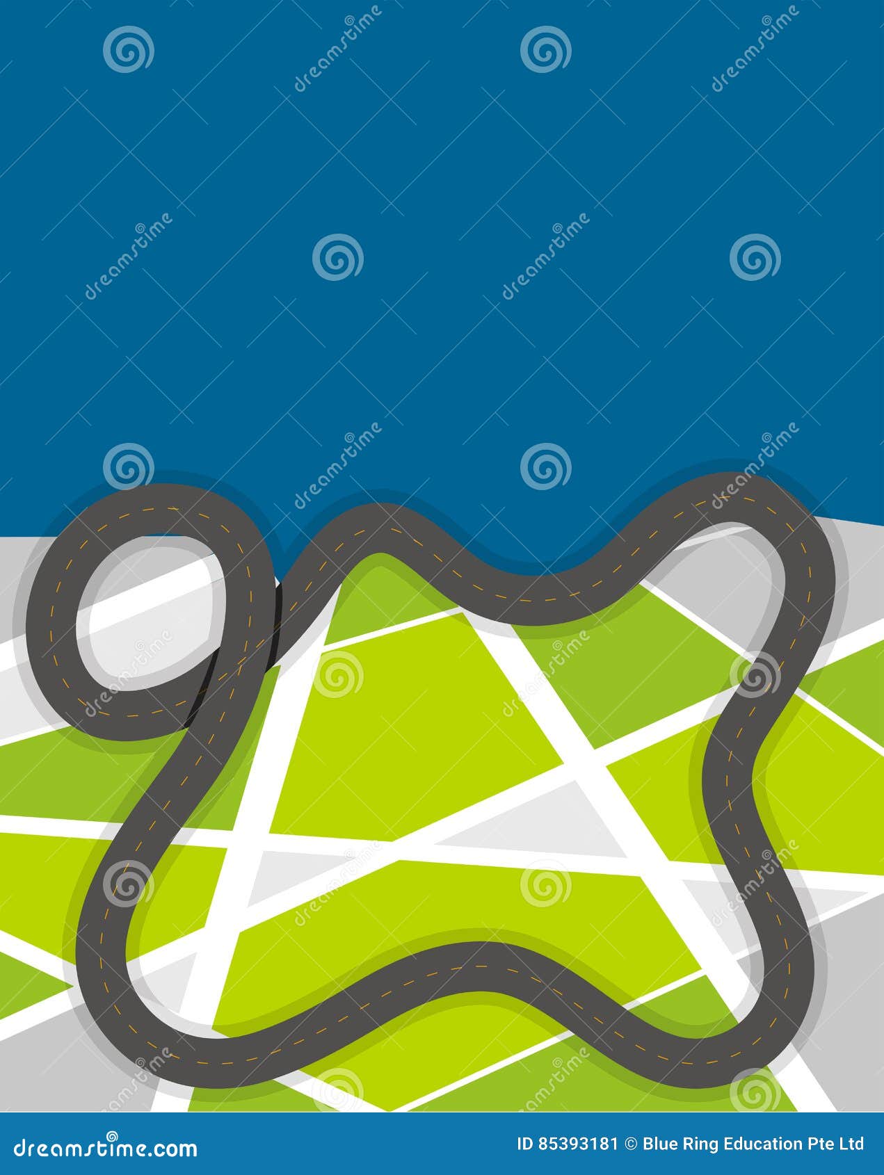 Road design on green land stock vector. Illustration of drawing - 85393181