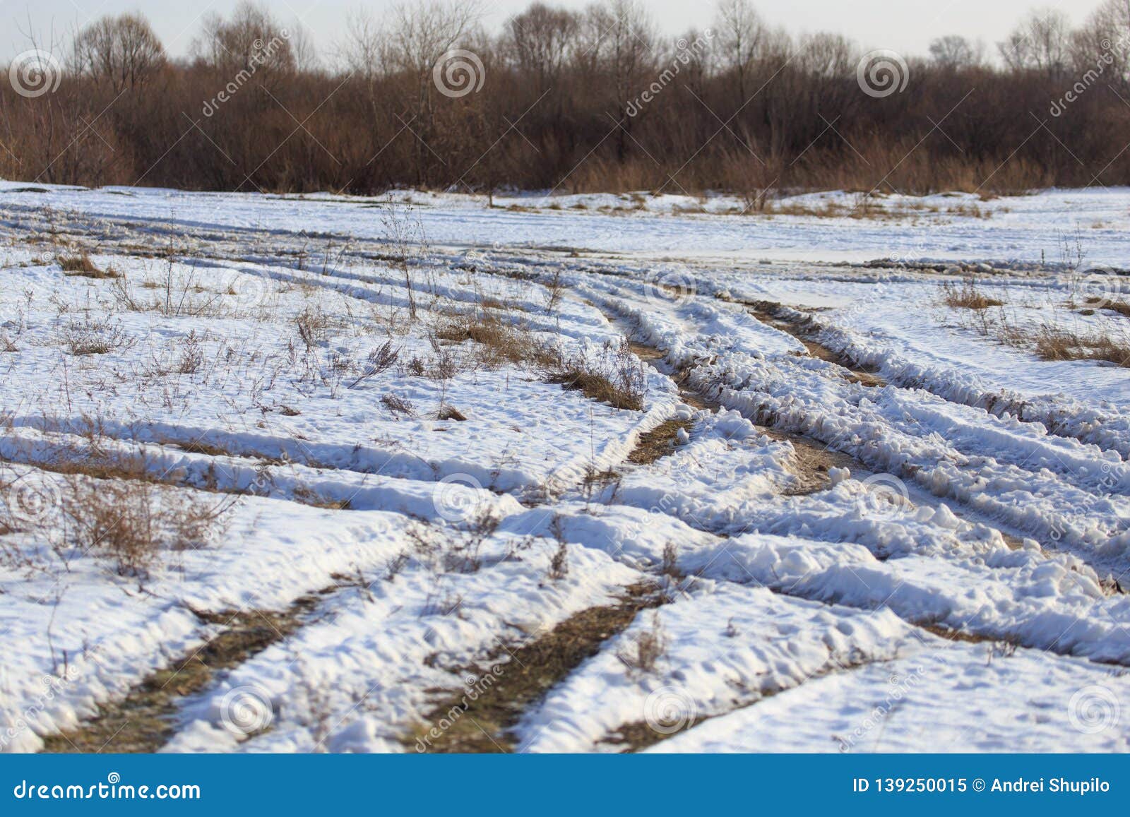 Road Dirt in the Snow in Winter Stock Image - Image of frost, frozen ...