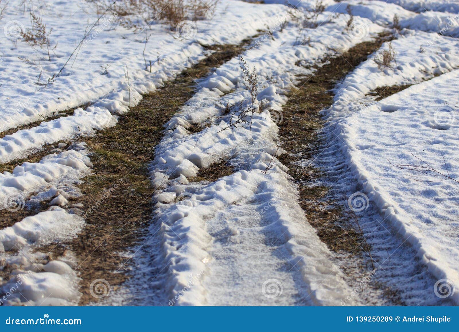 Road Dirt in the Snow in Winter Stock Image - Image of cold, covered ...
