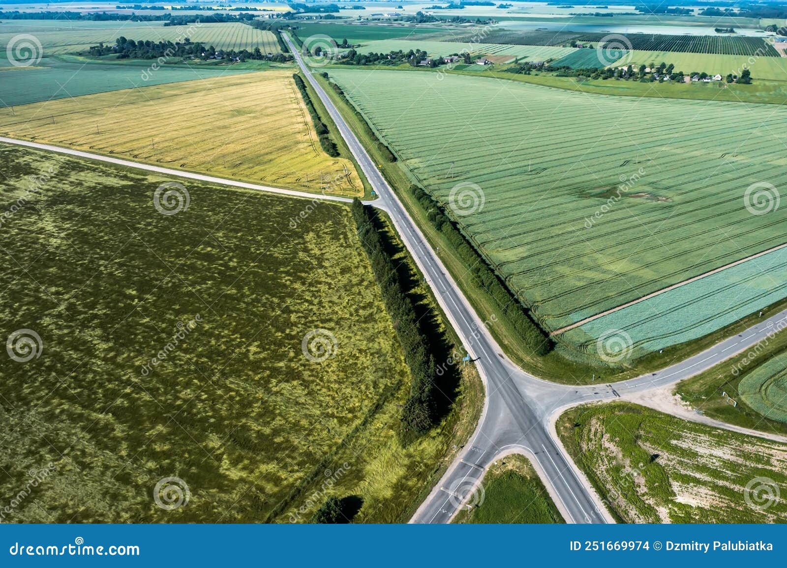 The Road into the Distance through Green Fields Top View Stock Photo ...