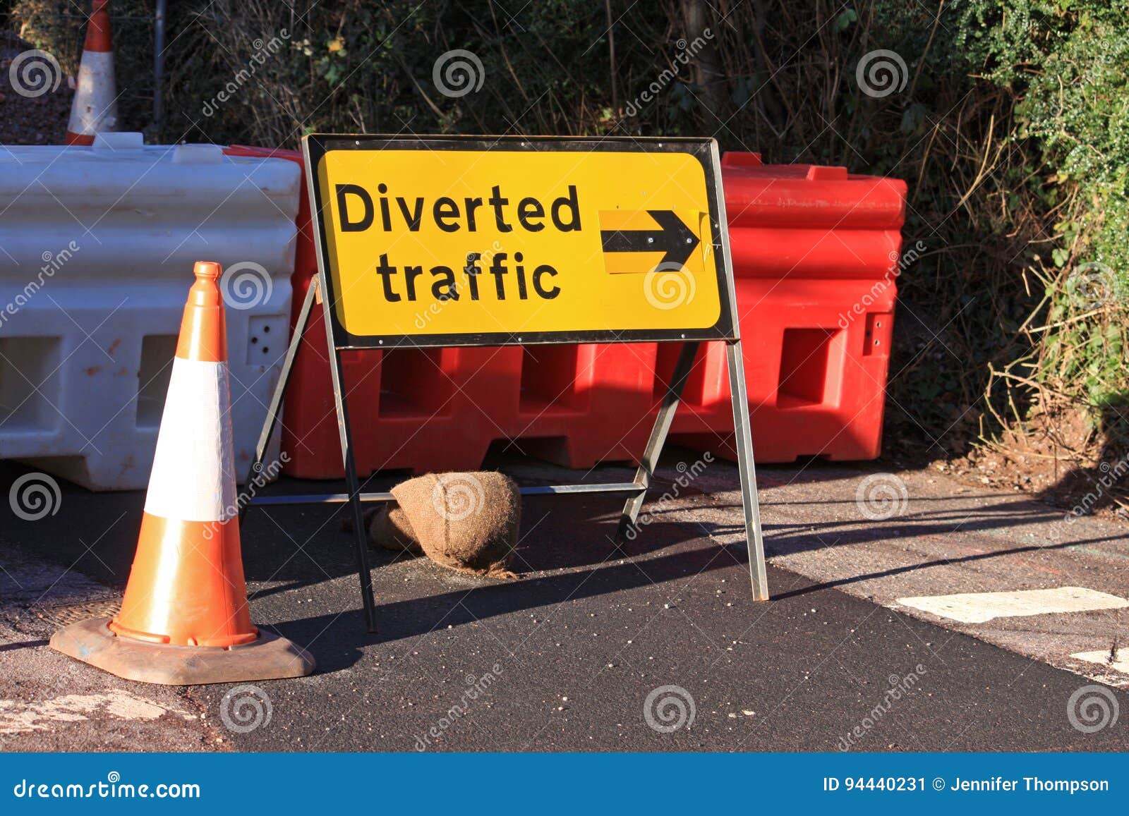 Road diversion sign stock image. Image of warning, bollard - 94440231
