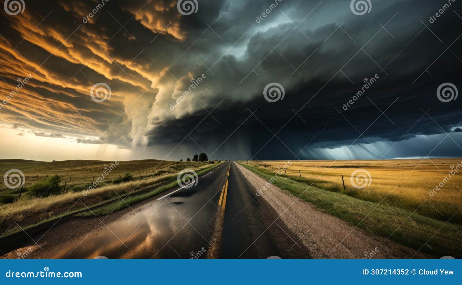 A Road with a Dramatic, Stormy Sky Overhead Stock Illustration ...