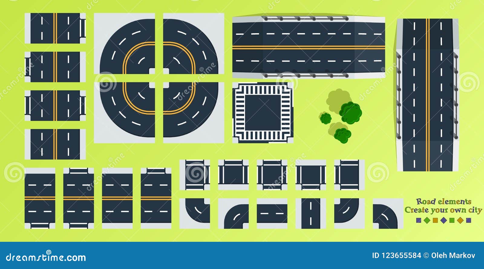 Road Elements Top View Vector Illustration. Stock Vector - Illustration ...