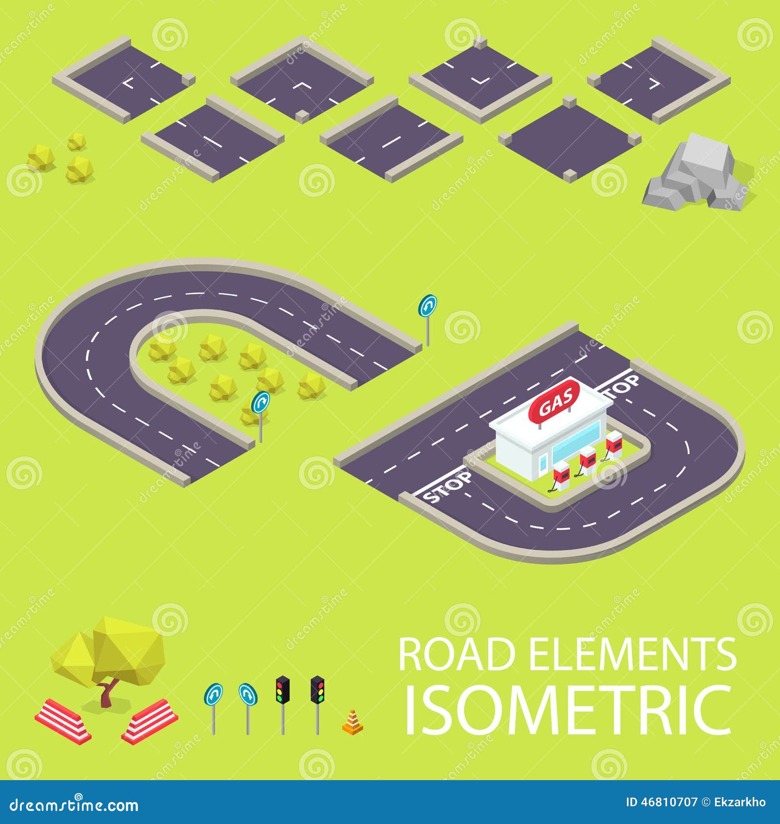 Road Elements. Collection Of Connectable Highway Elements. Top View ...