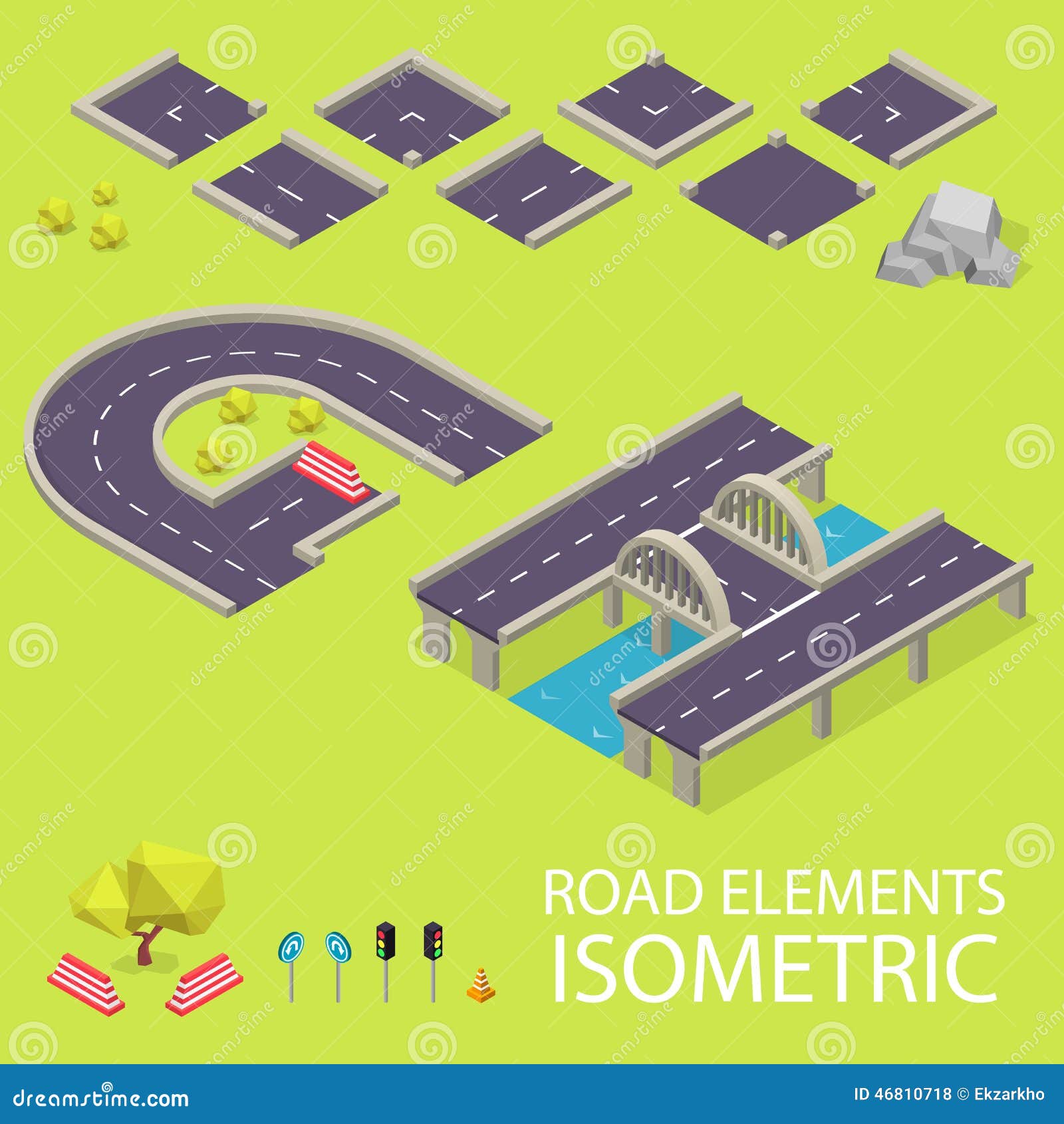 Road Elements. Collection Of Connectable Highway Elements. Top View ...