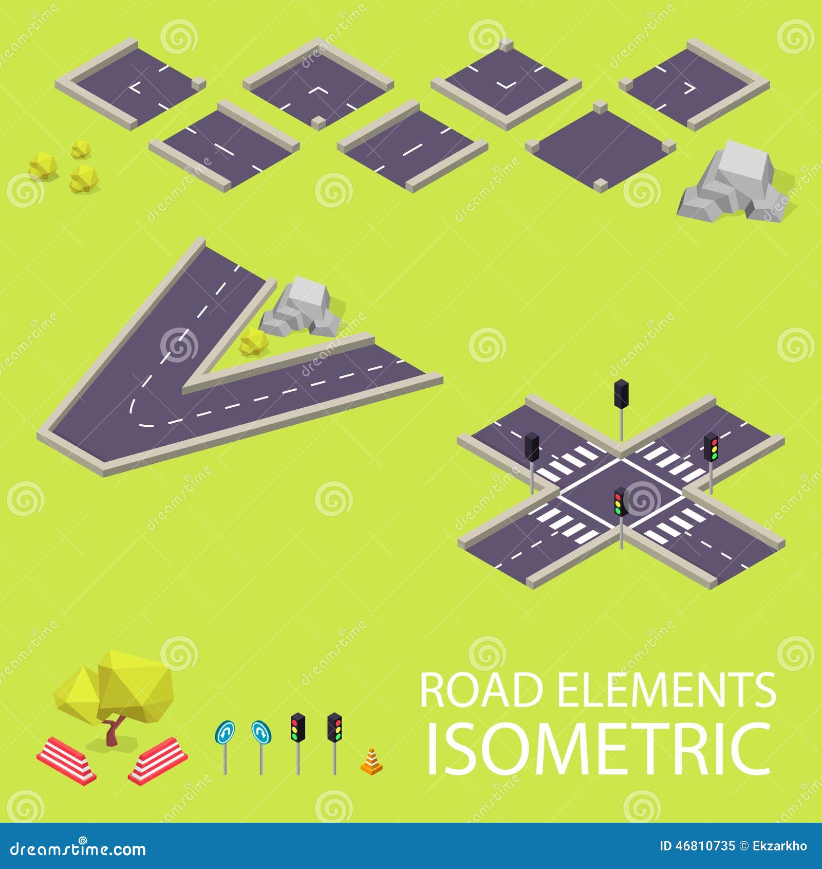 Road Elements. Collection Of Connectable Highway Elements. Top View ...