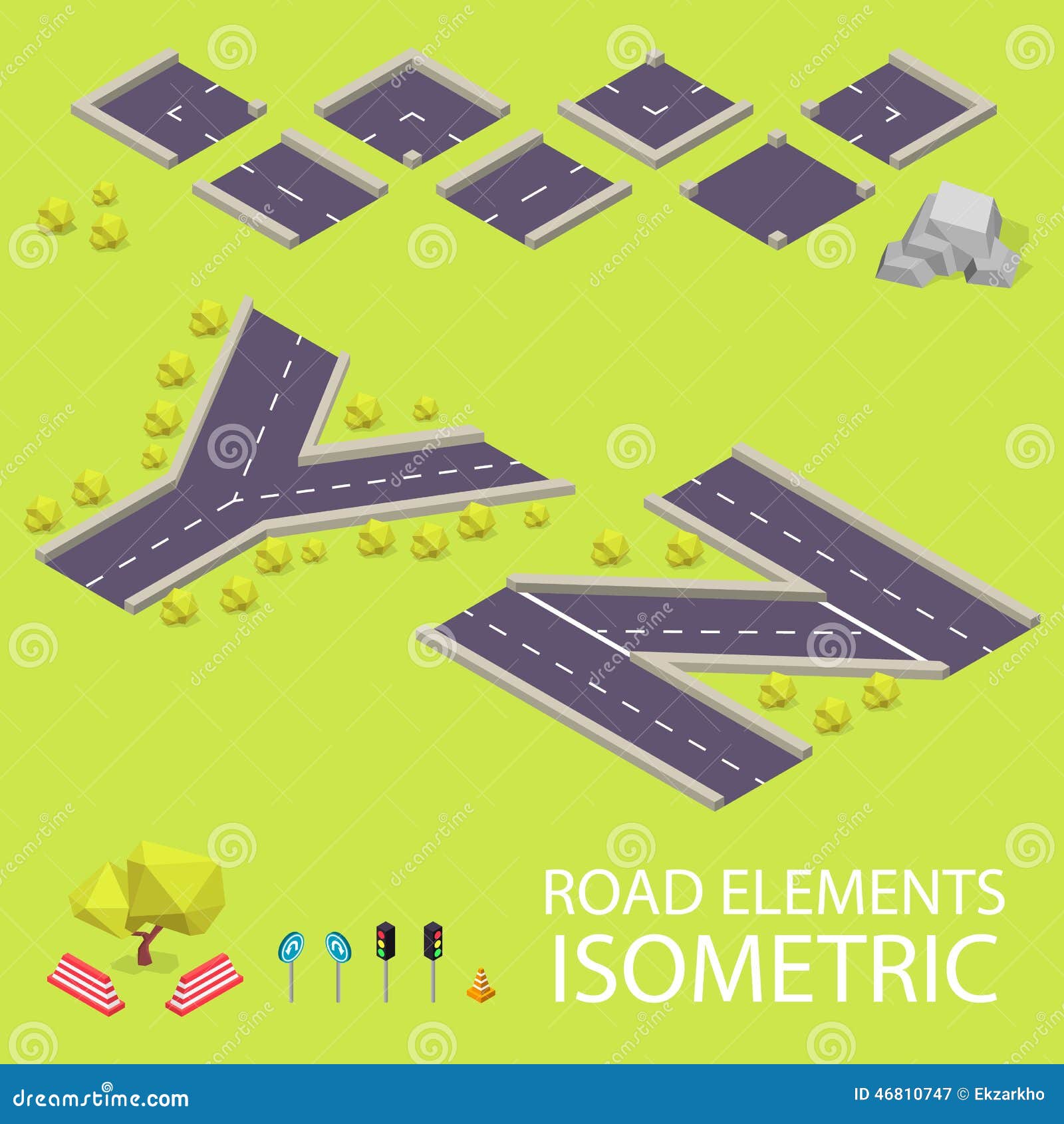 Road Elements. Collection Of Connectable Highway Elements. Top View ...