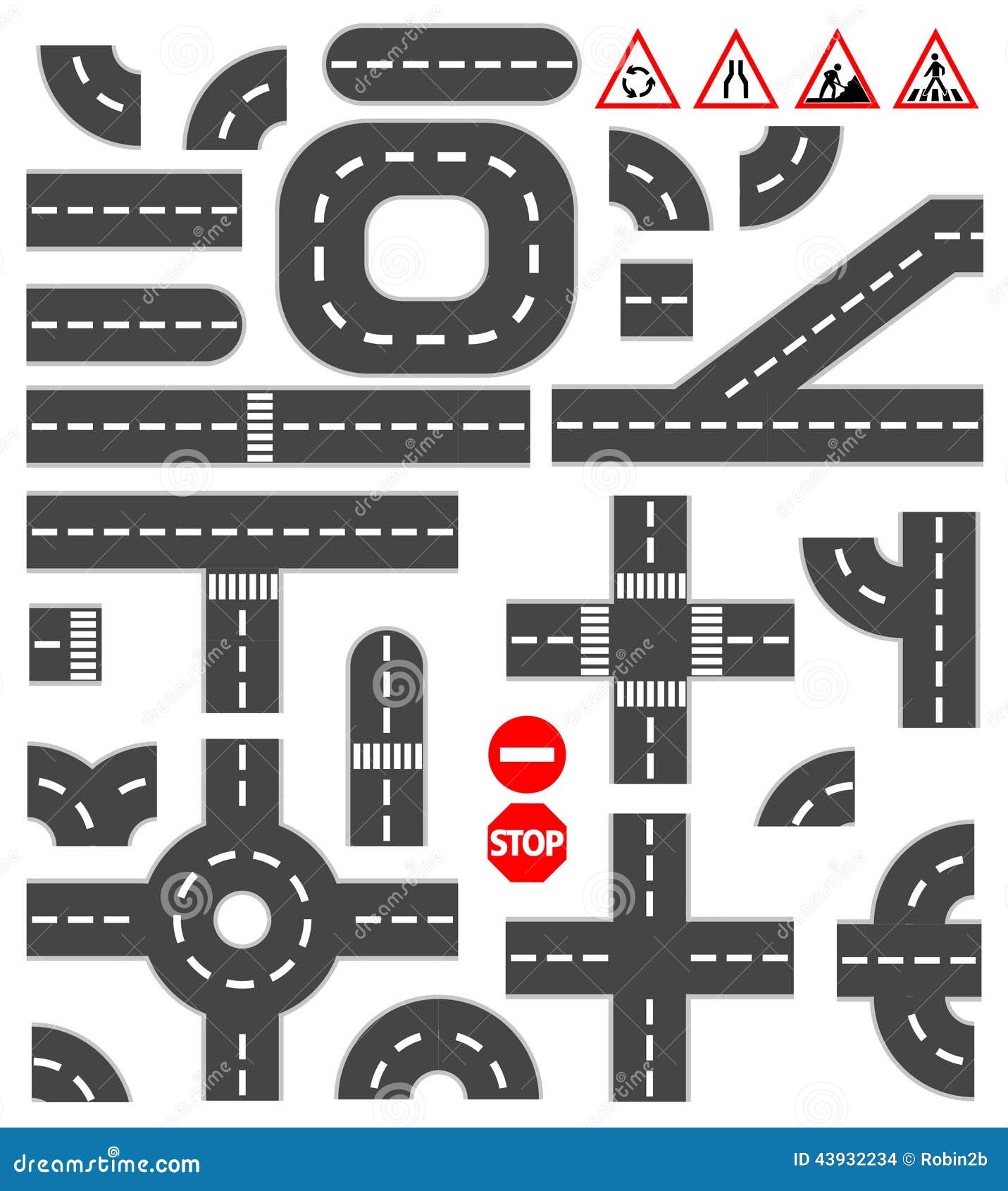 Road Elements. Collection Of Connectable Highway Elements. Top View ...