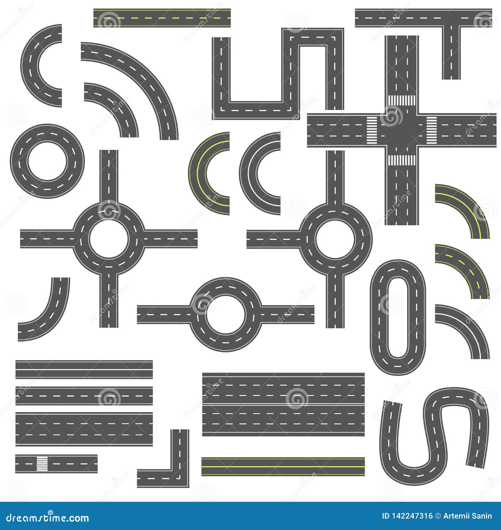 Road Elements Vector Illustration Isolated on White Background Stock ...