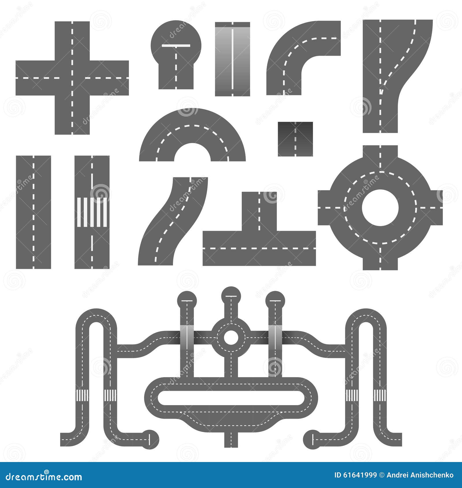 Road Elements. Streets And Roads With Footpaths And Crossroads For City ...