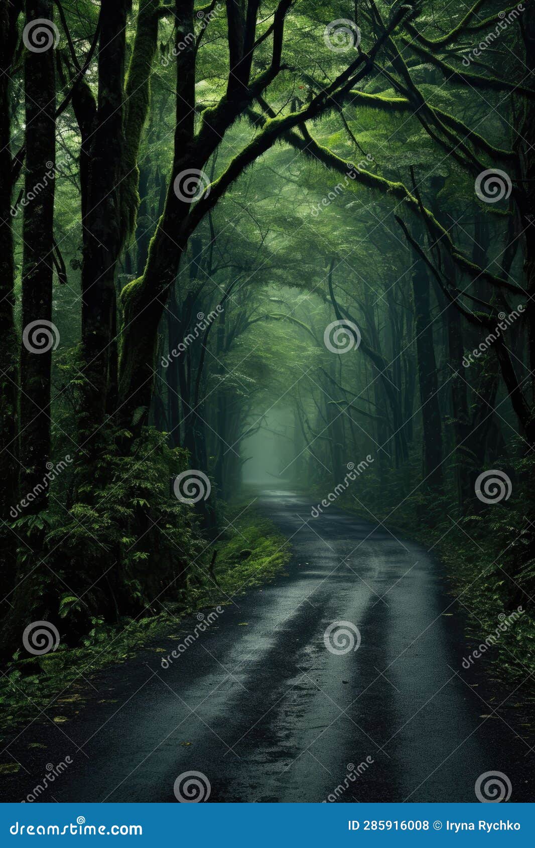 Road in the Forest Up To Mountain Stock Illustration - Illustration of ...