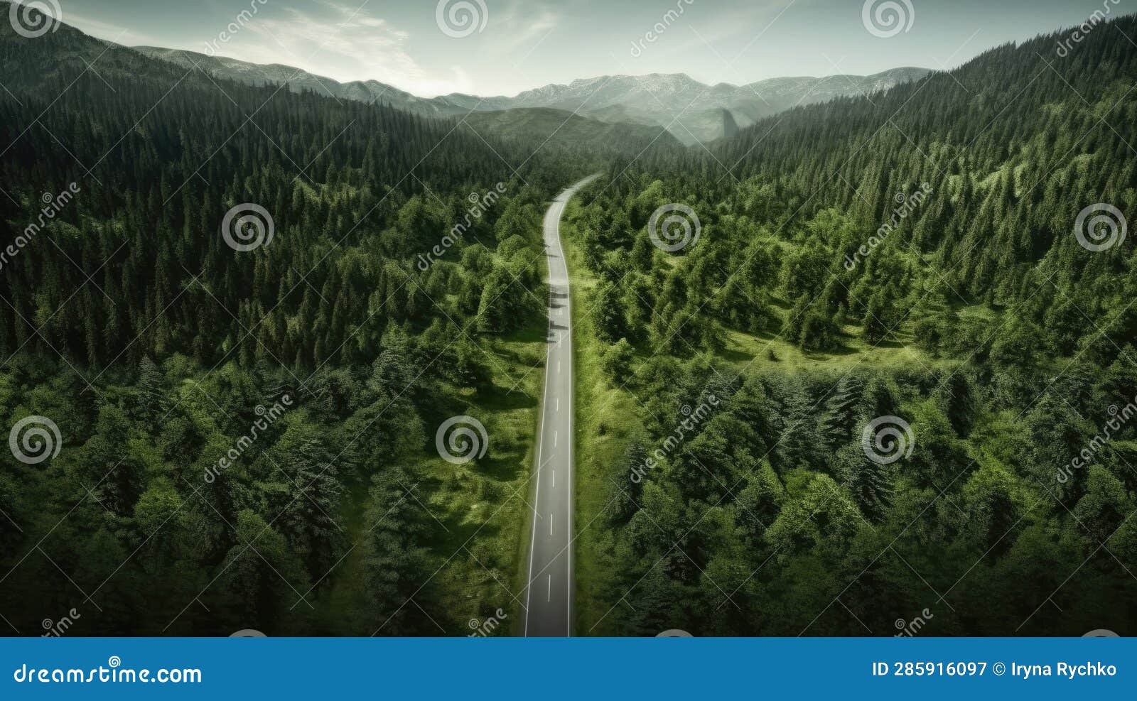 Road in the Forest Up To Mountain Stock Illustration - Illustration of ...
