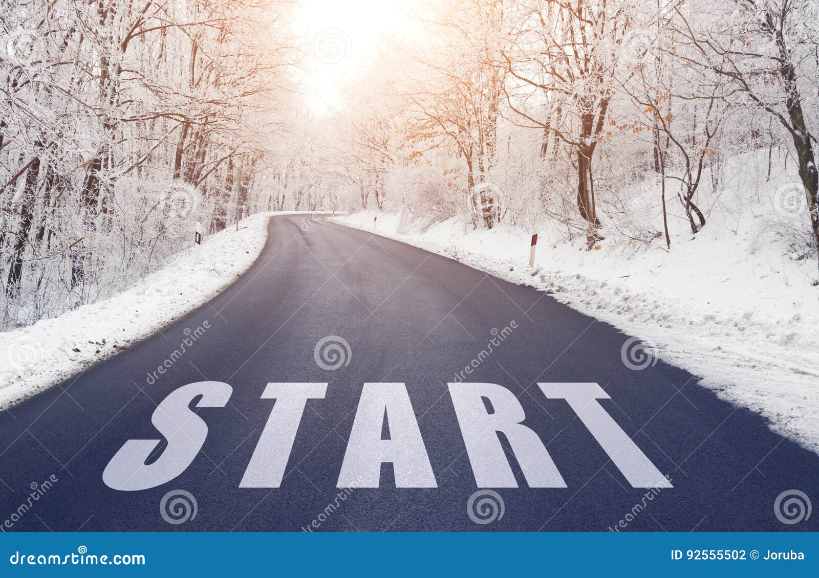 Road in Forest in Winter with Start Text Stock Photo - Image of ...