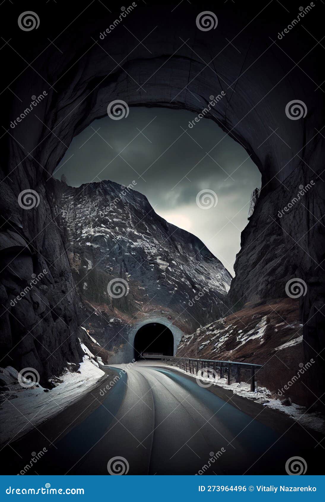The Road Goes through a Tunnel in the Rocks of Scandinavia. AI ...