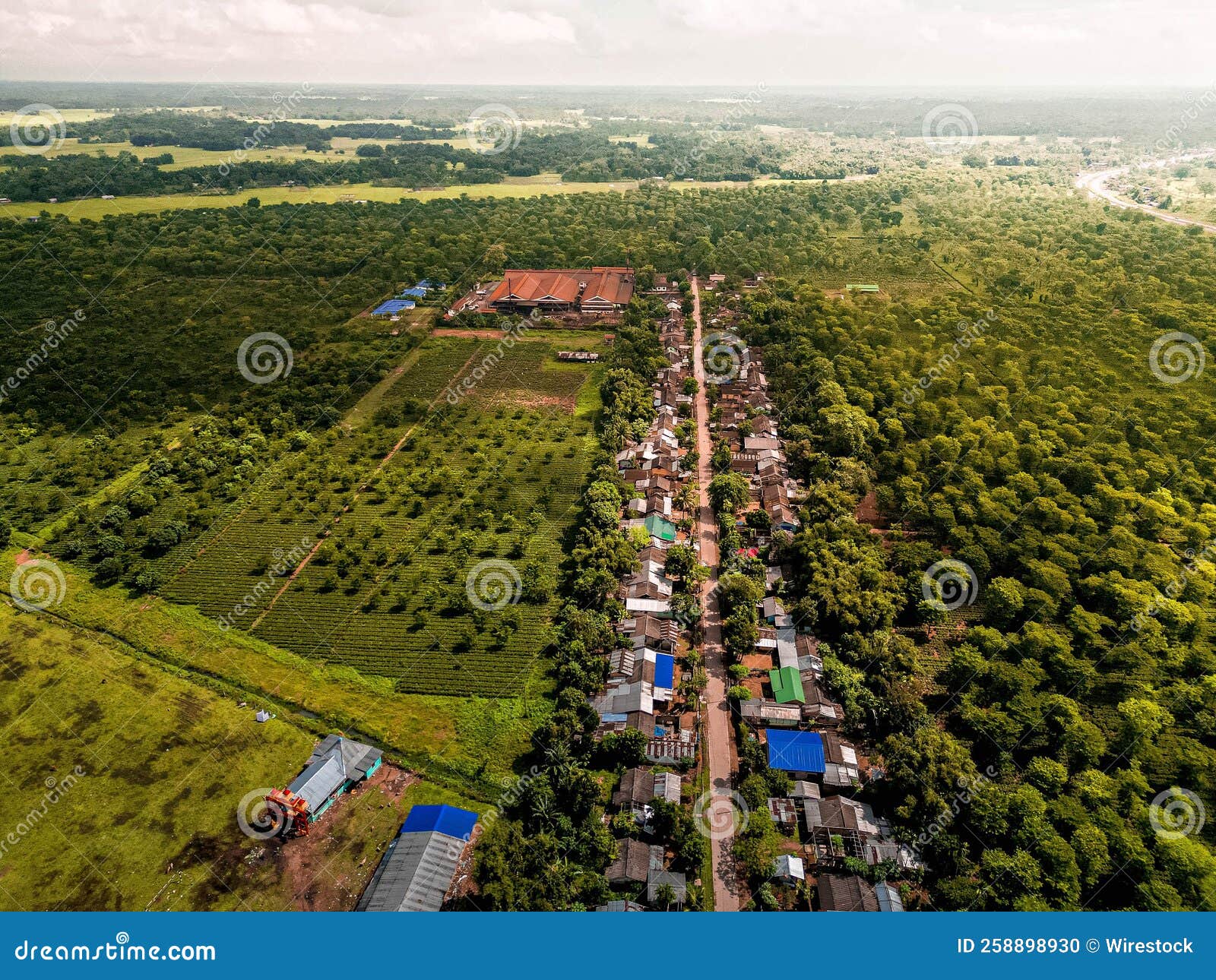 Road Going through a Countryside Town, Aerial, Top View Stock Photo ...