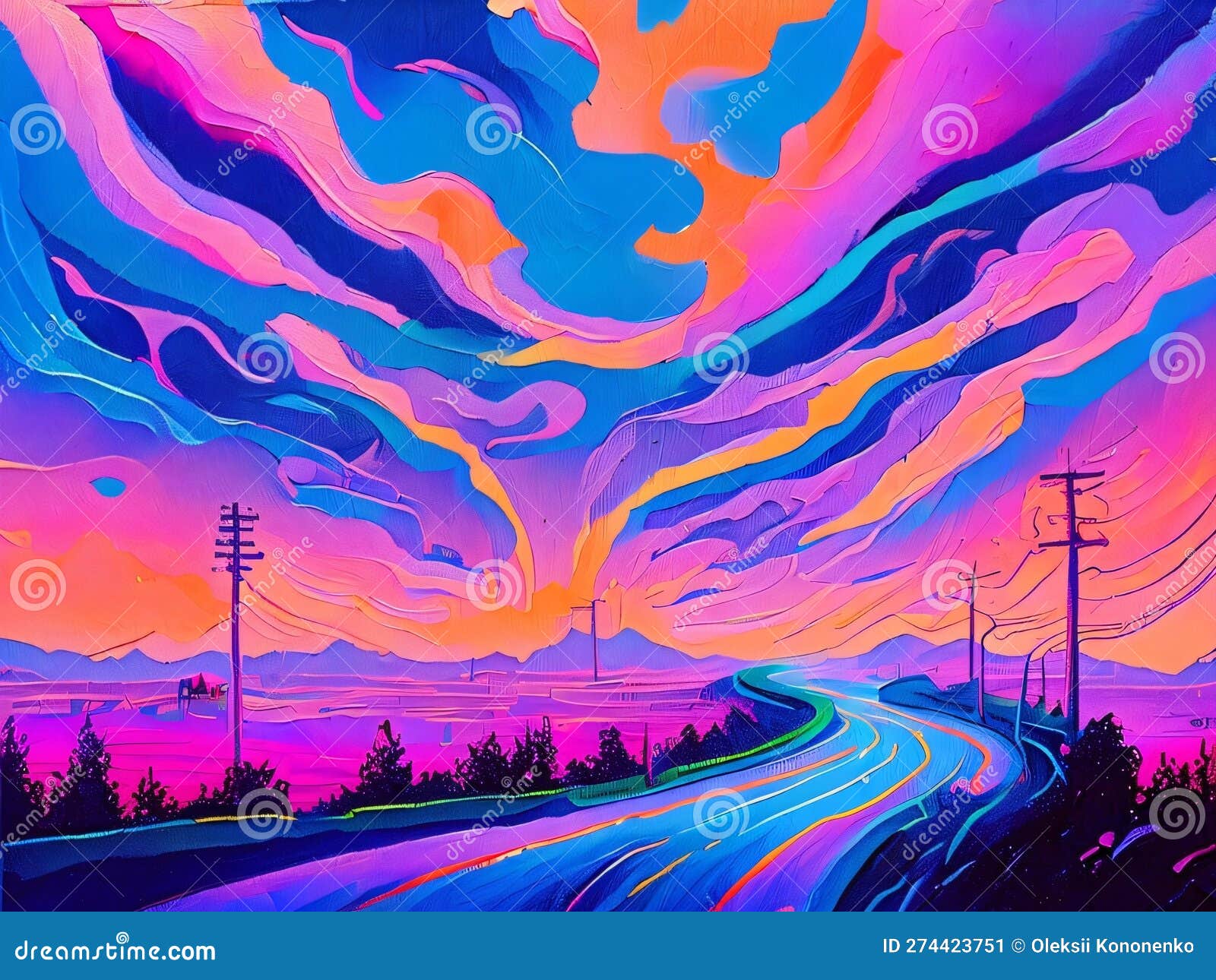 Empty Freeway Road Under Construction Detour Sign Vector Illustration ...