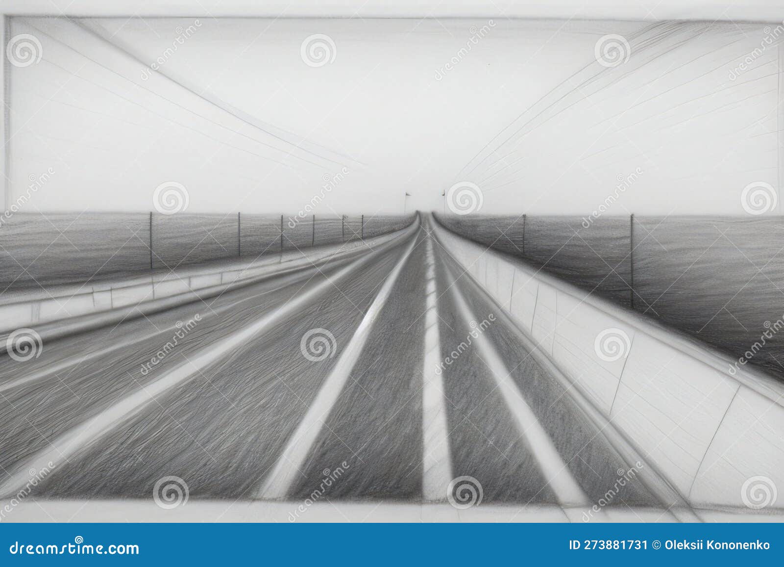 Empty Freeway Road Under Construction Detour Sign Vector Illustration ...