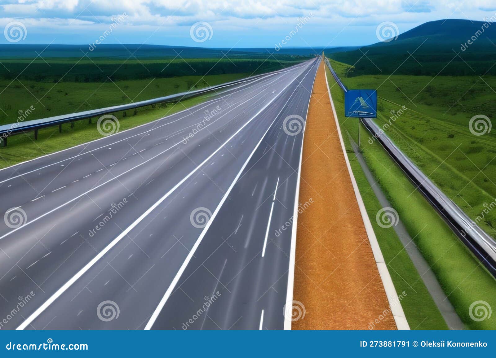 Empty Freeway Road Under Construction Detour Sign Vector Illustration ...