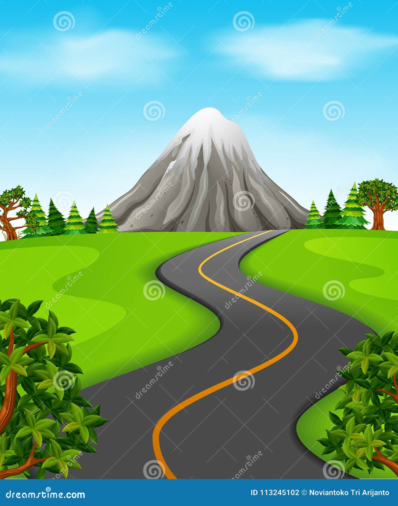 A Road Going To the Mountain Stock Vector - Illustration of forest ...