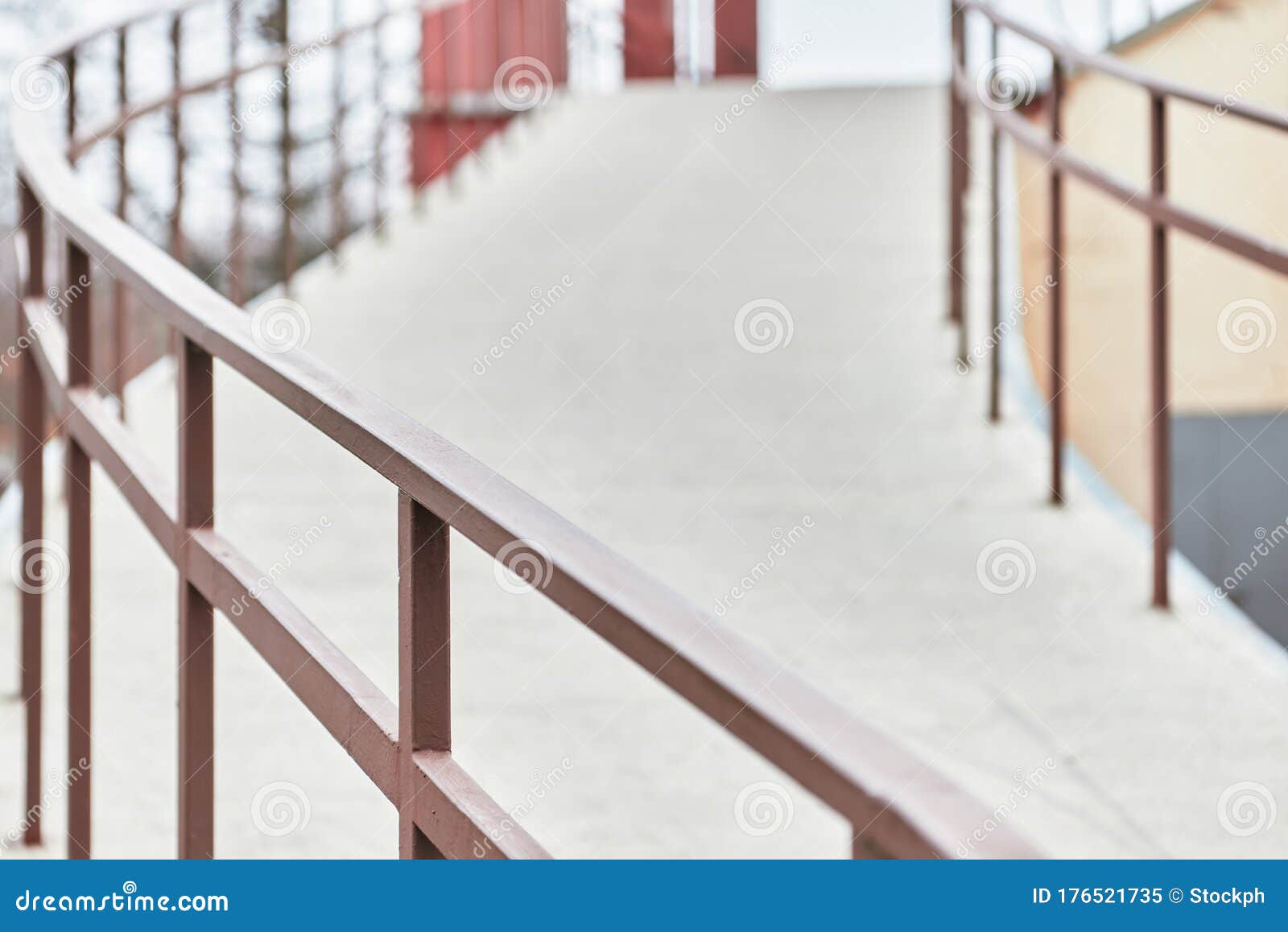 Road Going Up is Fenced with Metal Handrails with a Railing Stock Image ...
