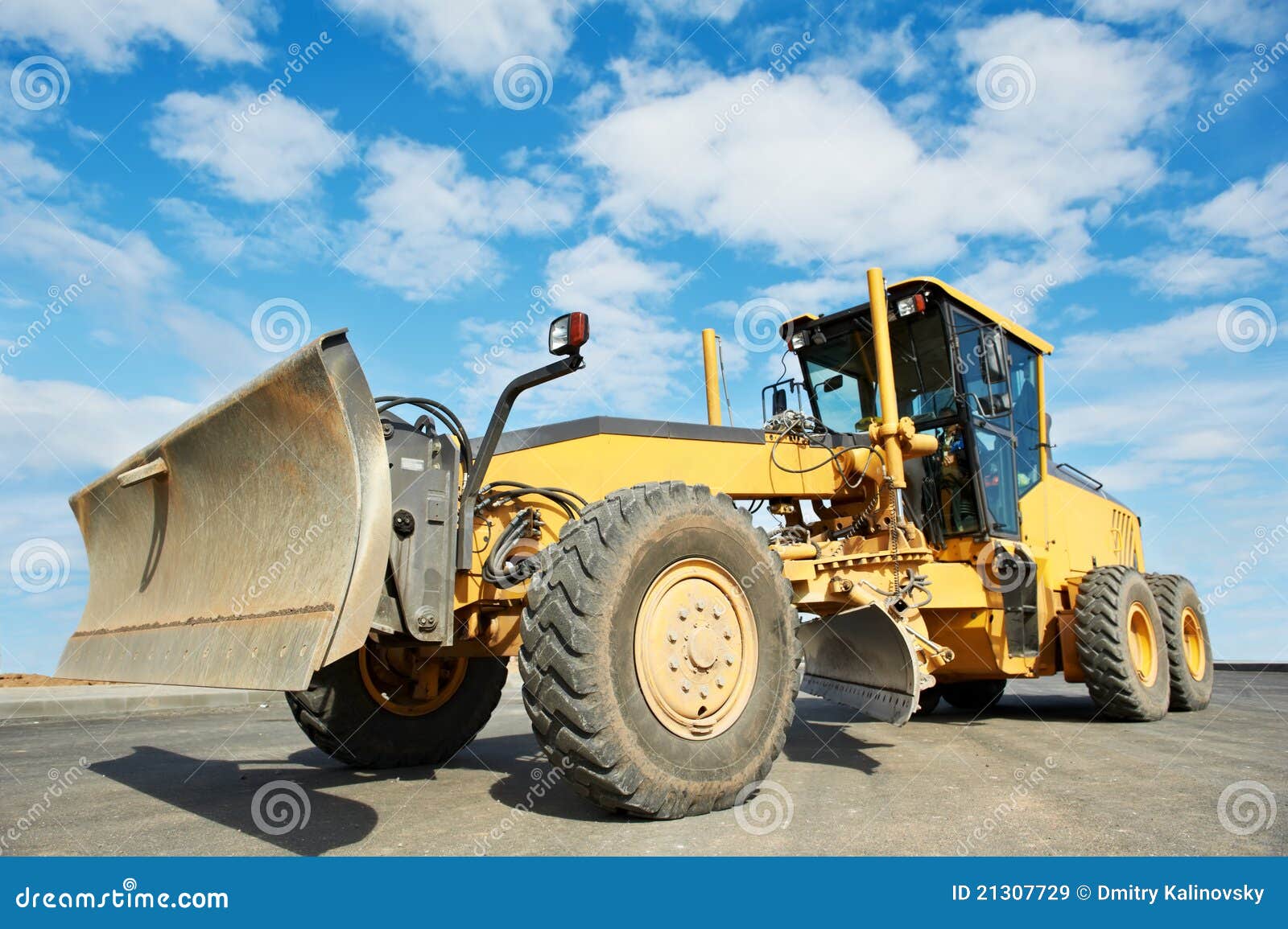 Big Road Grader Construction Truck Working On Rural Gravel Driveway ...