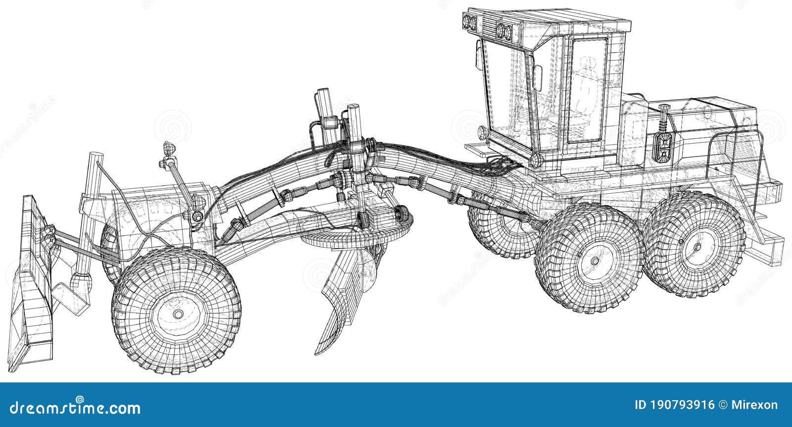Road Grader. Heavy Equipmen Vector Illustration. Wire-frame Line ...