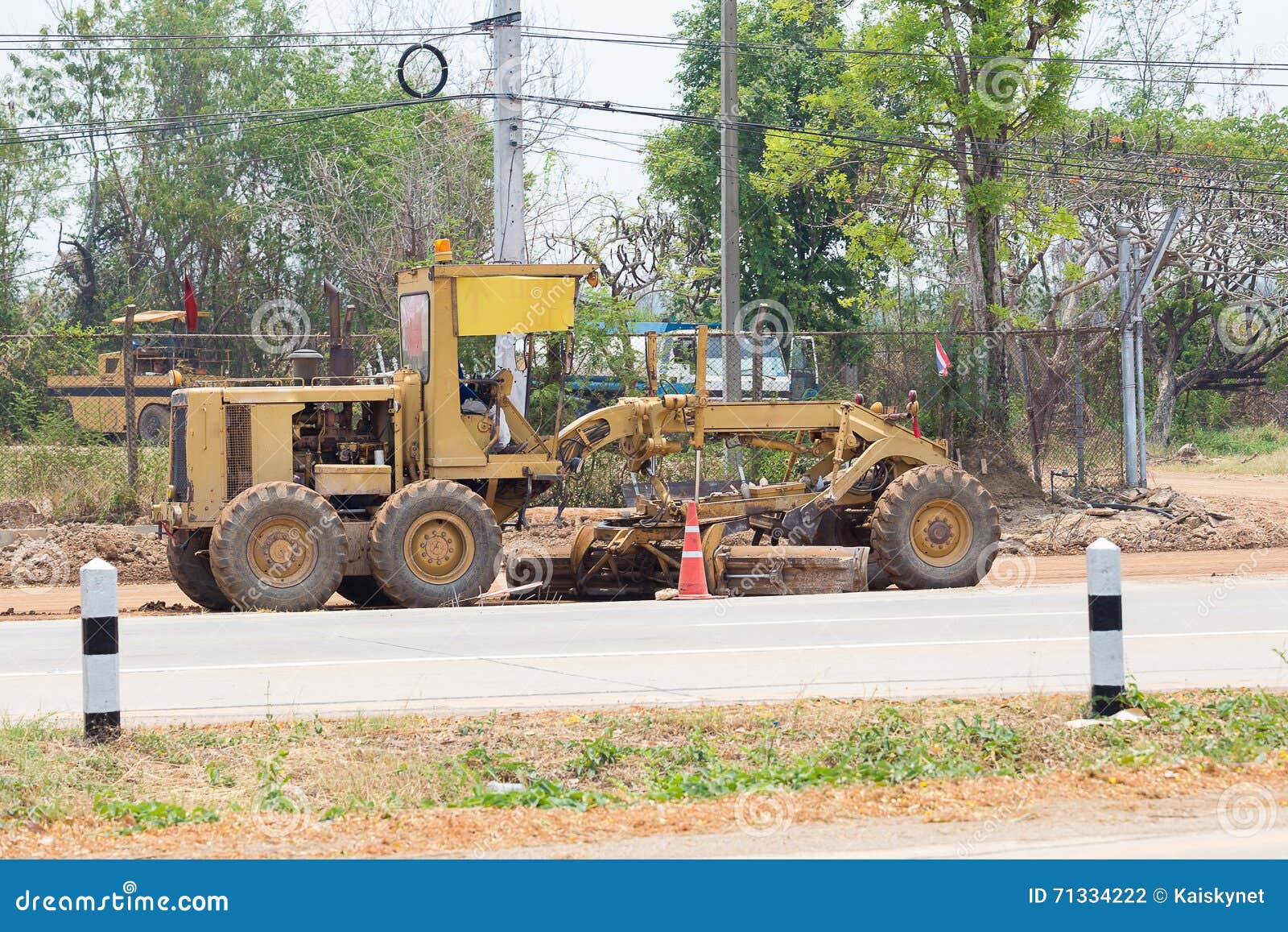 Road Grader at Work on Road Construction Site Stock Photo - Image of ...