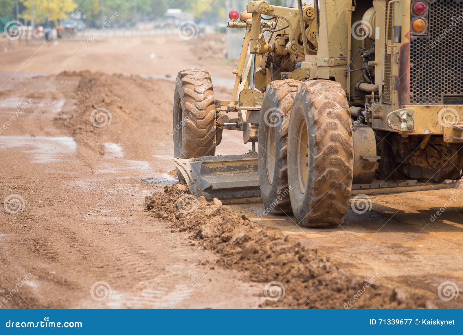 Road Grader at Work on Road Construction Site Stock Image - Image of ...