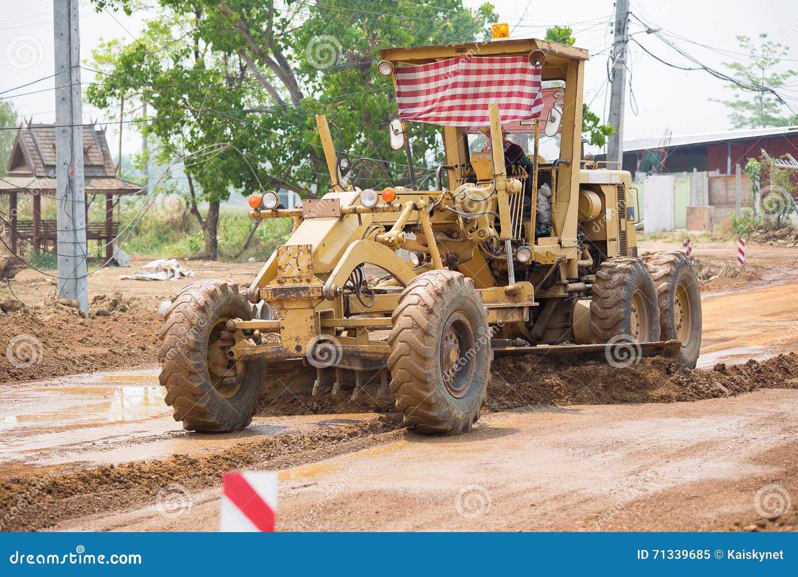 Road Grader at Work on Road Construction Site Stock Image - Image of ...