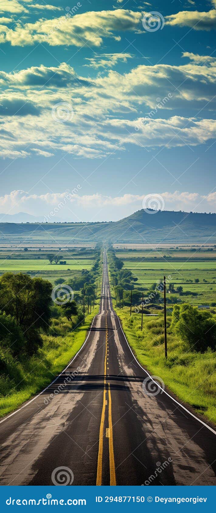 A Road through a Green Field. Vertical Panorama Stock Illustration ...