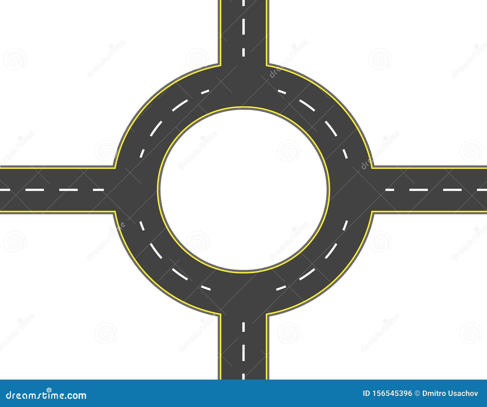Road, Highway, Roundabout Top View. Two-lane Roads with the Same ...