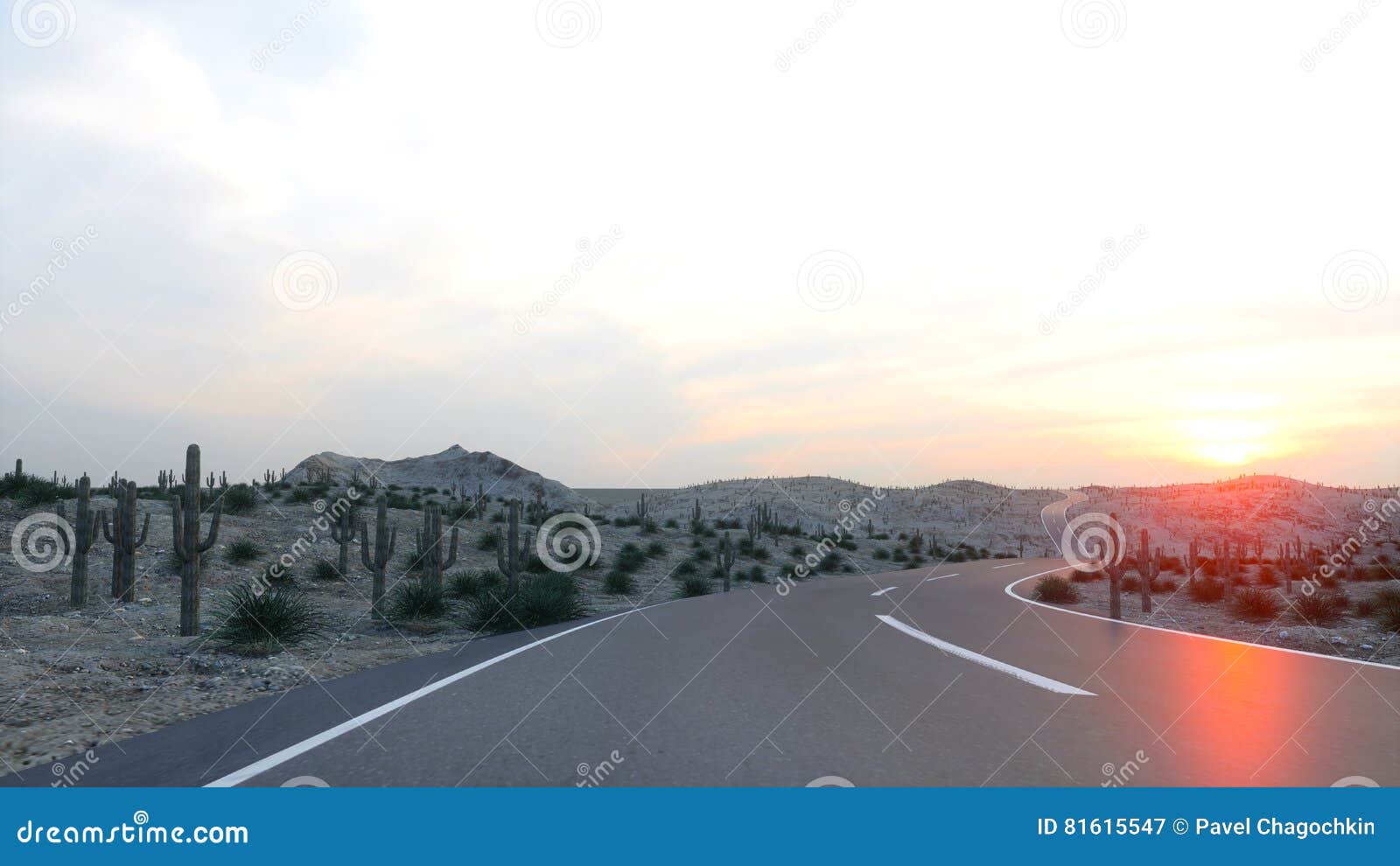 Road, Highway . Wonderfull Sunrise. Realistic 3d Rendering. Stock ...