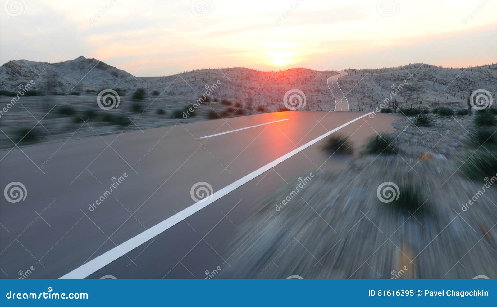 Road, Highway . Wonderfull Sunrise. Realistic 3d Rendering. Stock ...