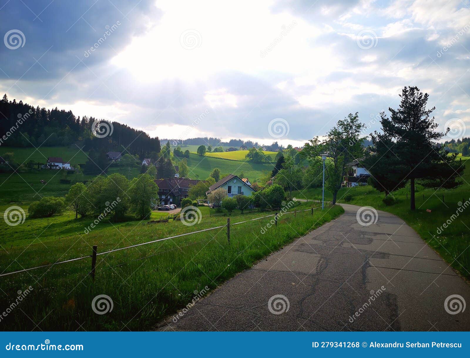 Road, Houses and Clouds in Countryside in Germany Stock Photo - Image ...