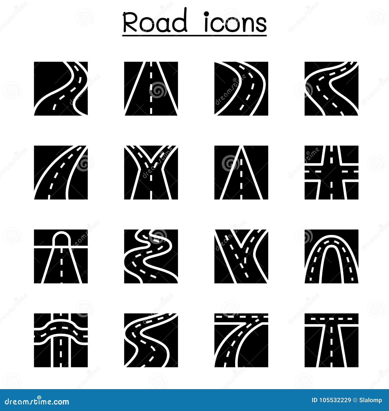 Road icon set stock vector. Illustration of bend, highway - 105532229