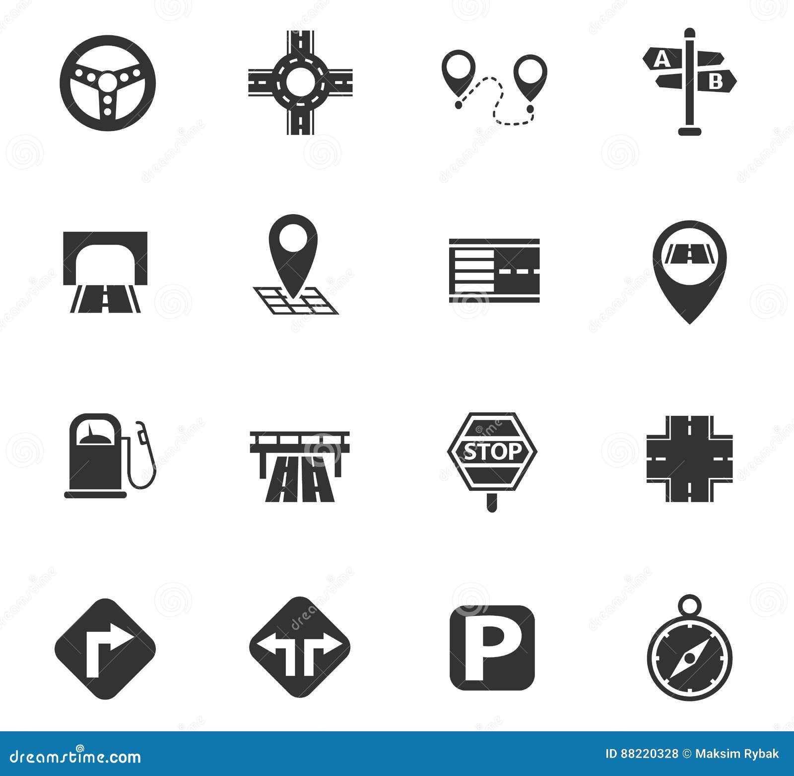Road icon set stock vector. Illustration of road, intersection - 88220328