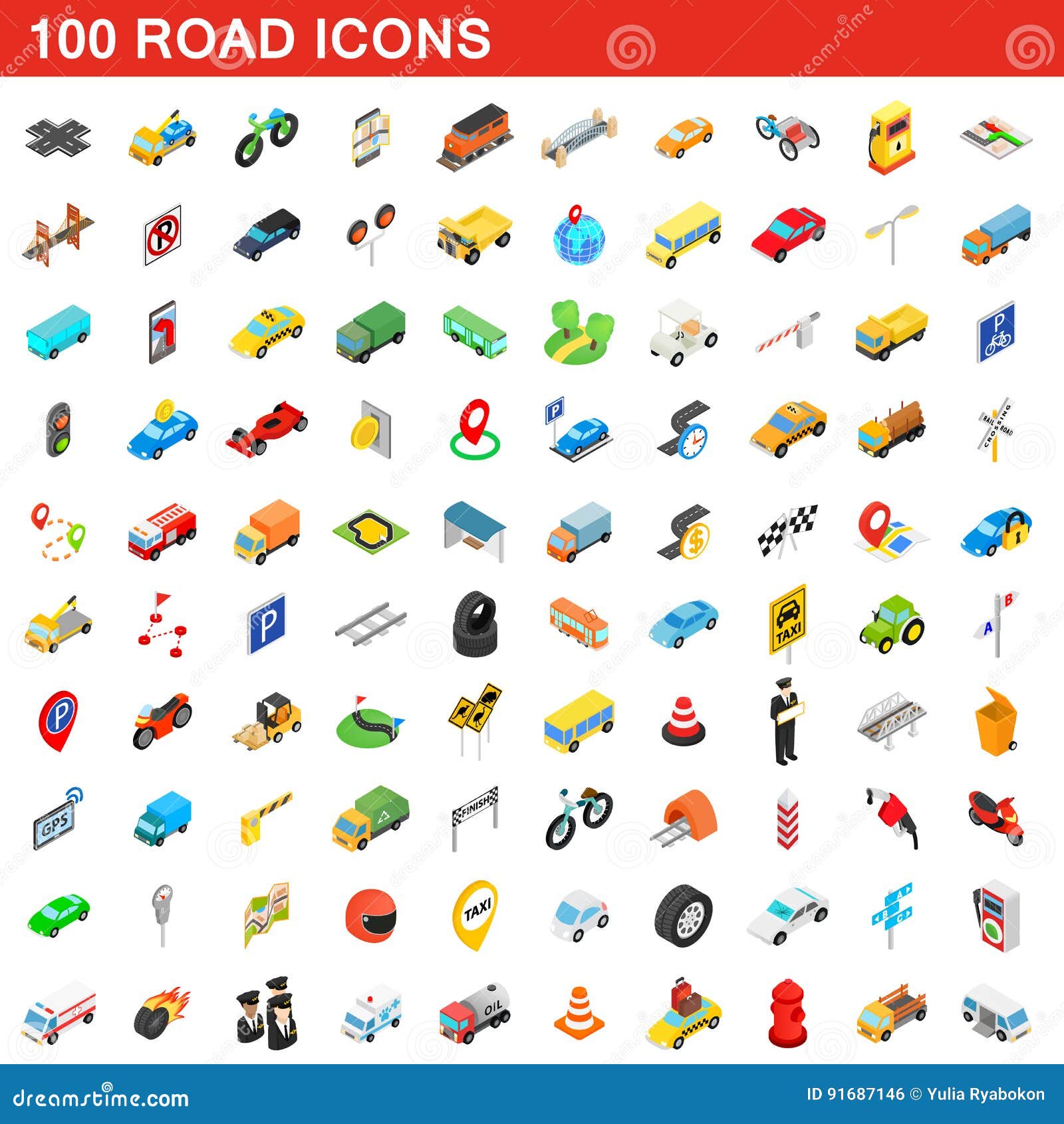 100 Road Icons Set, Isometric 3d Style Stock Vector - Illustration of ...