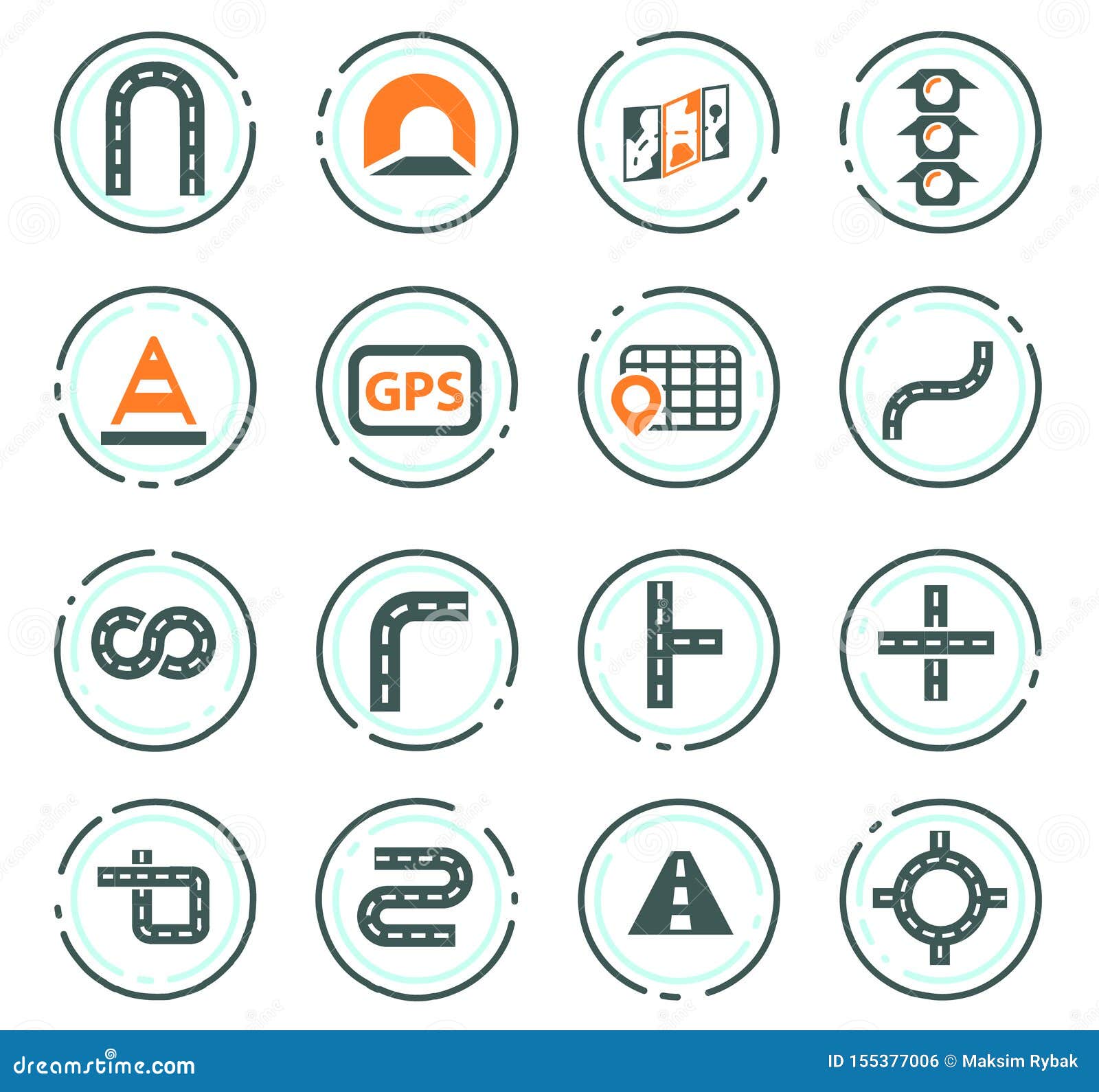 Road icons set stock vector. Illustration of point, journey - 155377006
