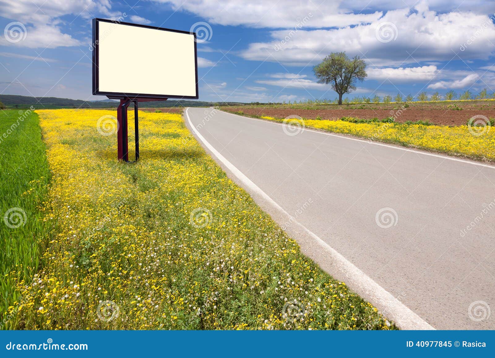 Road through the Idyllic Scenery and Billboard Stock Image - Image of ...