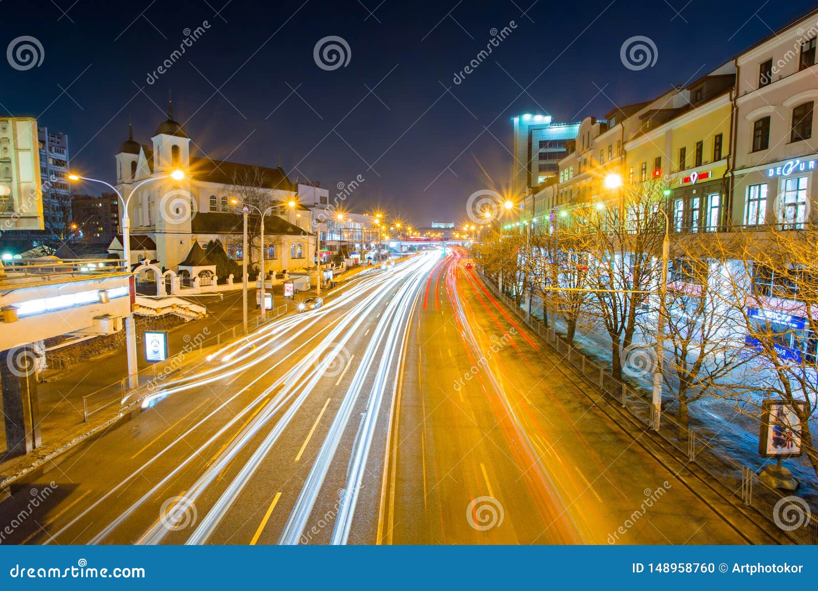 Road Illuminated with Bright Car Lights, Long Exposure Editorial Image ...