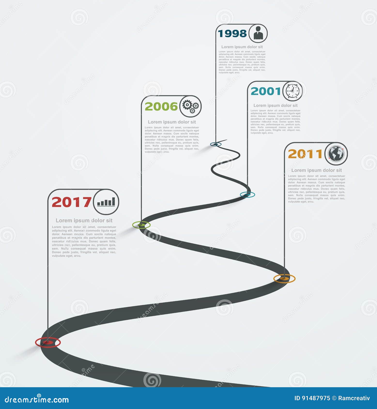 Road Infographic with Pointers, Timeline with Business Icons. Stock ...