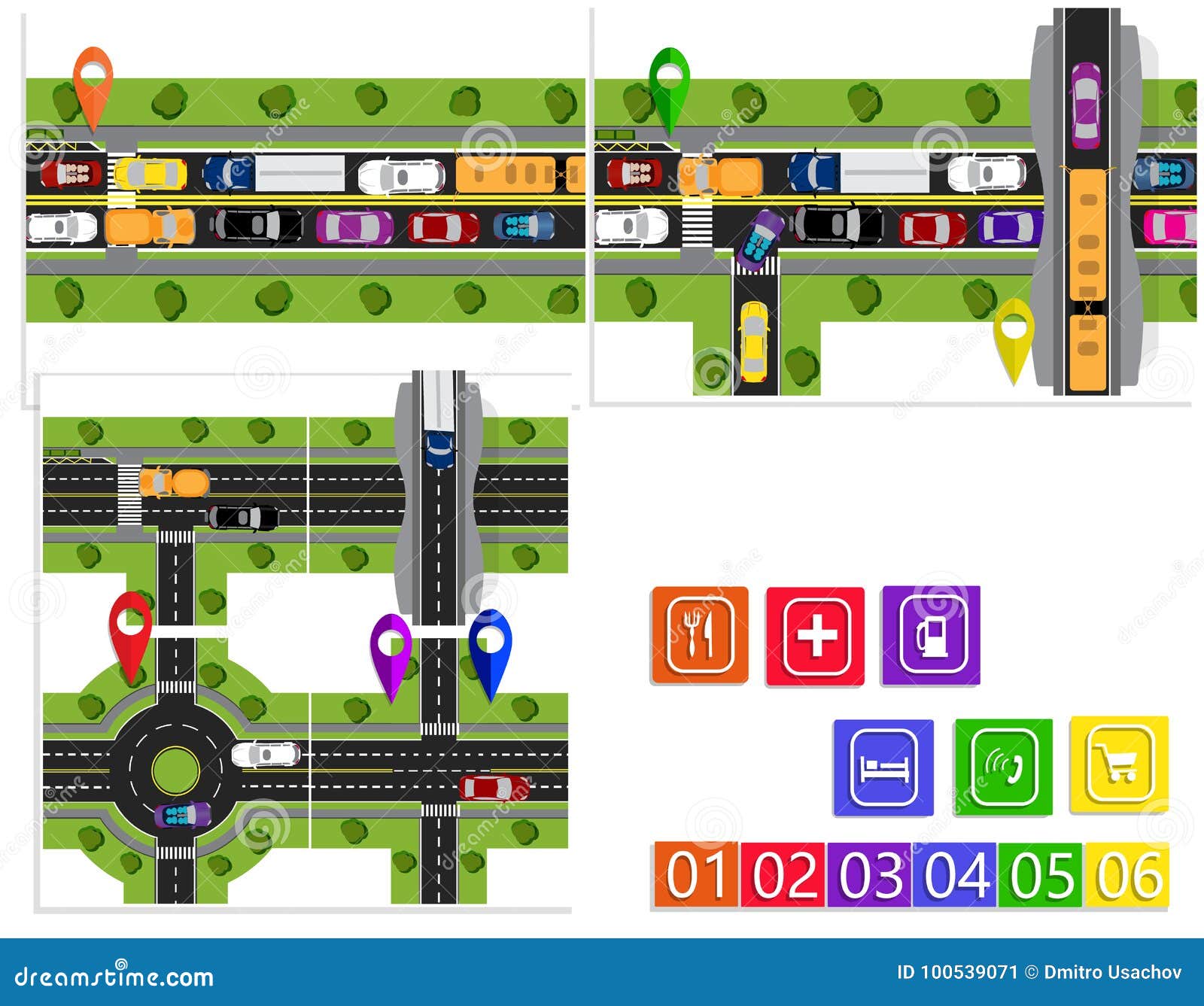 Road Infographic. a Set of Abstract Road Junctions Stock Vector ...