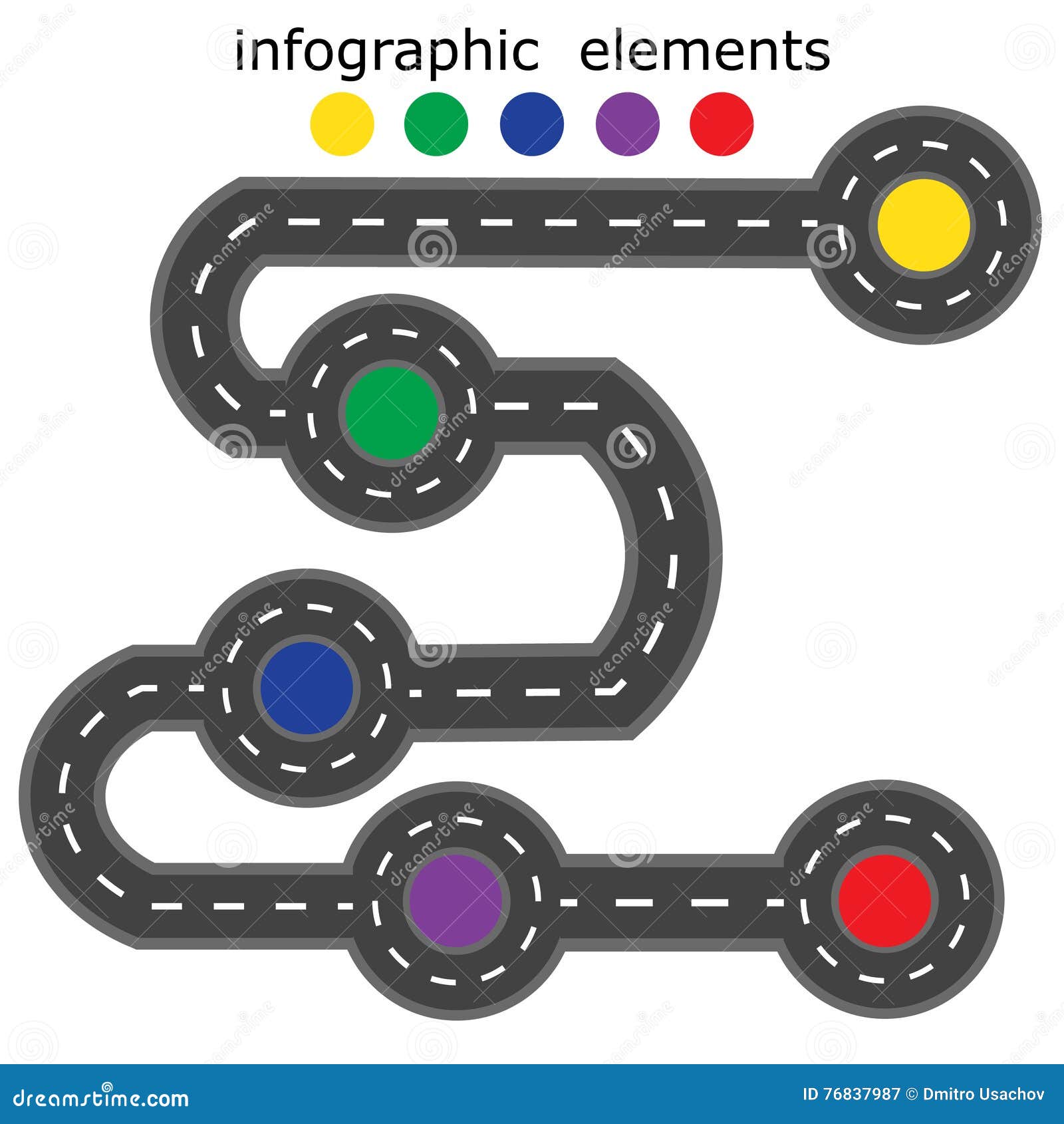 Road Infographics. Road with Five Different Points Marked with ...
